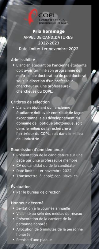 Call for nominations 2022 COPL Tribute Award - COPL